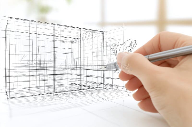 Hand Sketch of Modern Architectural Design with Focus on Lines and ...