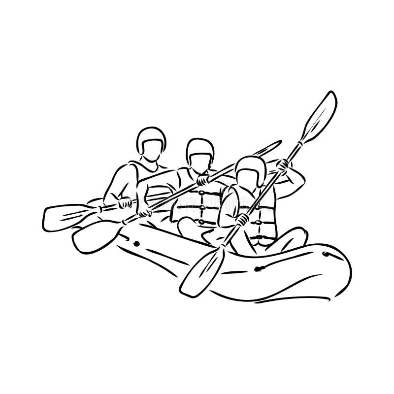 Whitewater Rafting Clip Art Sketch Coloring Page