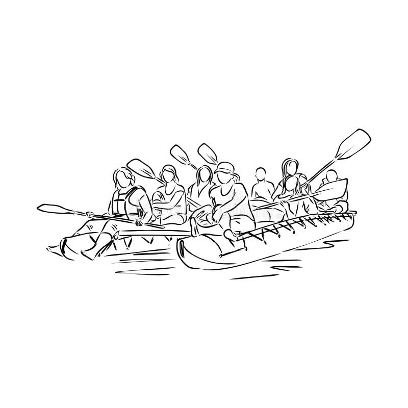 Hand Sketch of People on a Raft Rafting Vector Stock Vector ...