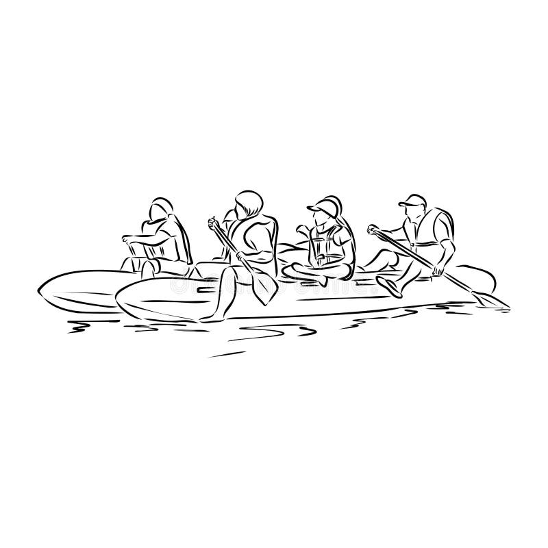 Hand Sketch of People on a Raft Rafting Vector Stock Vector ...