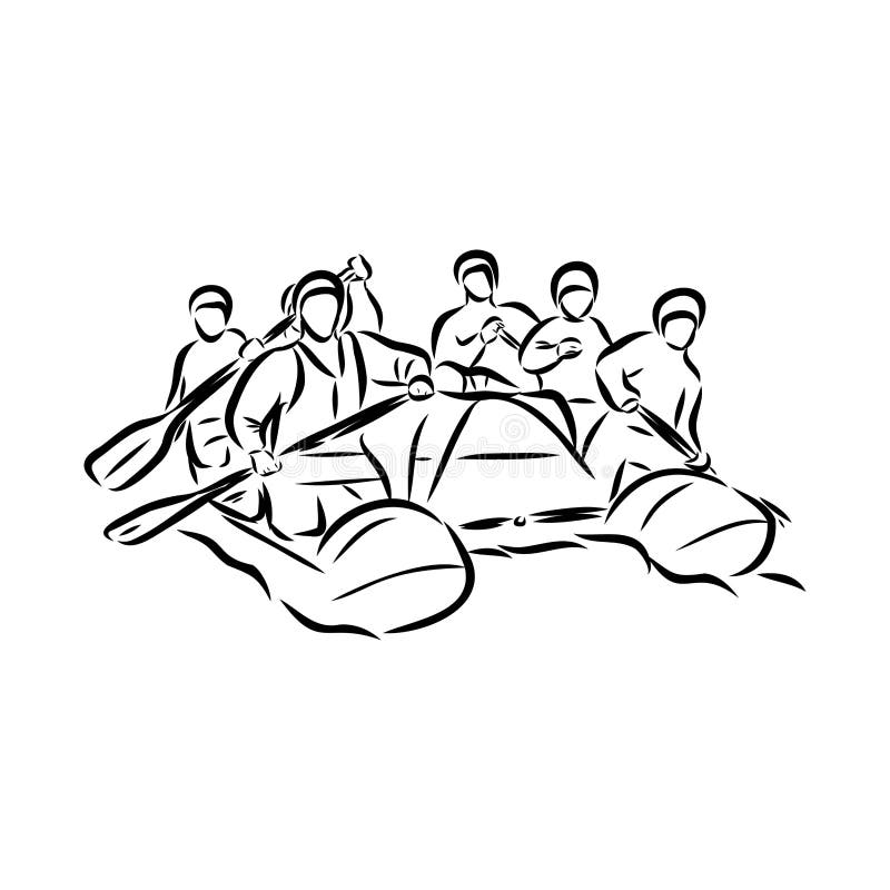 Hand Sketch of People on a Raft Rafting Vector Stock Vector ...