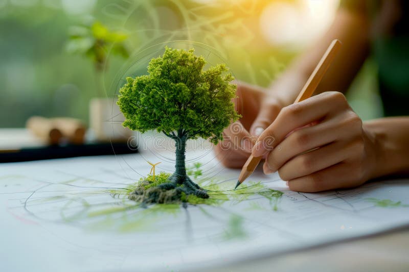 A Hand Sketched Green Tree . Environment Day Concept. Stock Photo ...