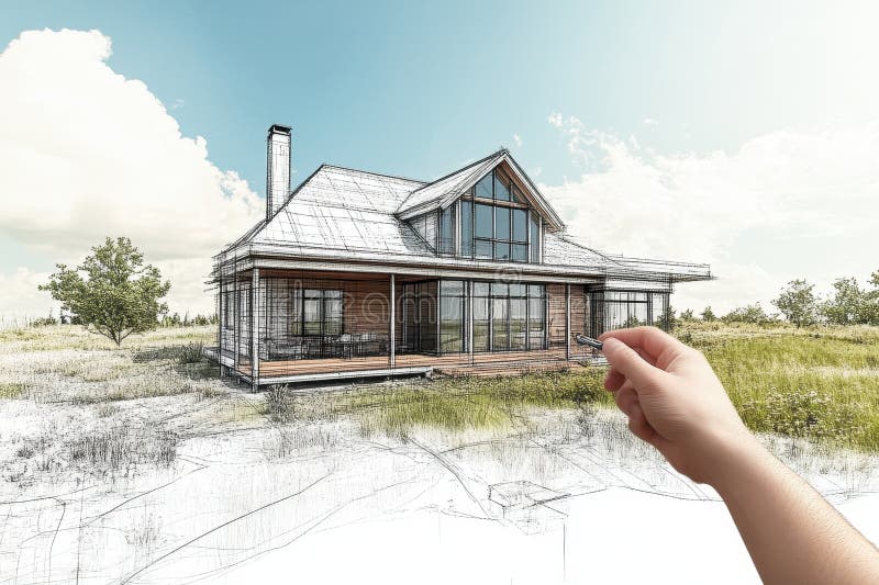 Architectural Sketch of a Modern Suburban House Design Stock ...