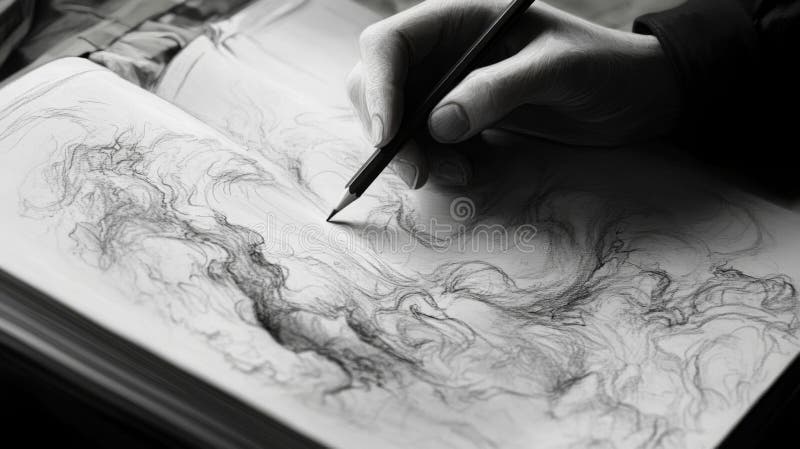 Hand Sketching Abstract Art in a Notebook Stock Illustration ...