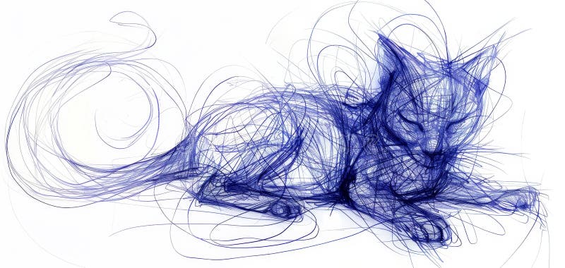 Hand Sketching Blue Cat on White Background. Generative AI Stock ...