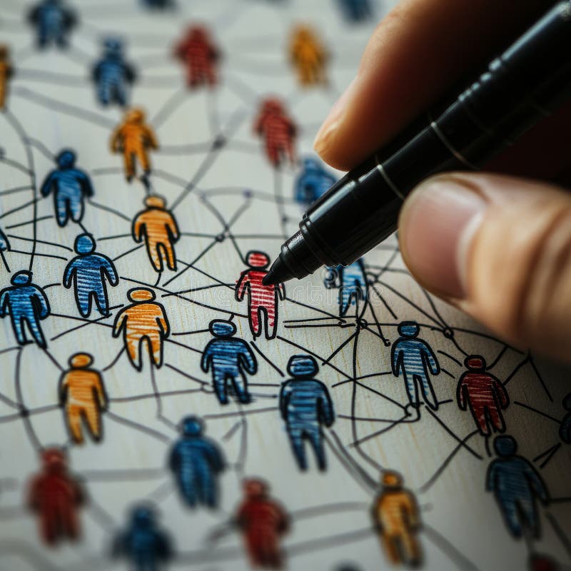 Hand Sketching Social Network with Colorful Connected People Icons ...