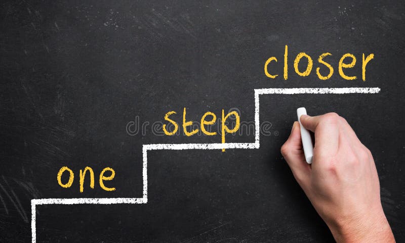 Hand Sketching a Stair and the Slogan: One Step Closer Stock Image ...