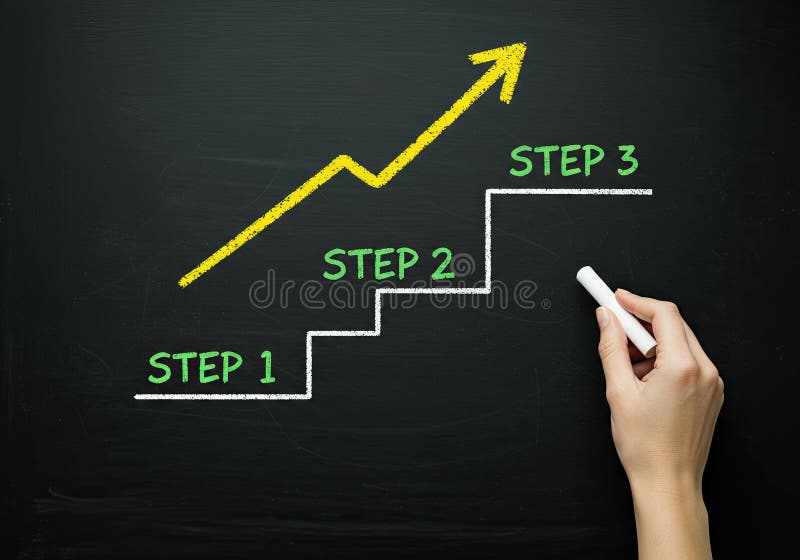 Hand Drawing Stair Steps on Chalkboard with Arrow Stock Illustration ...