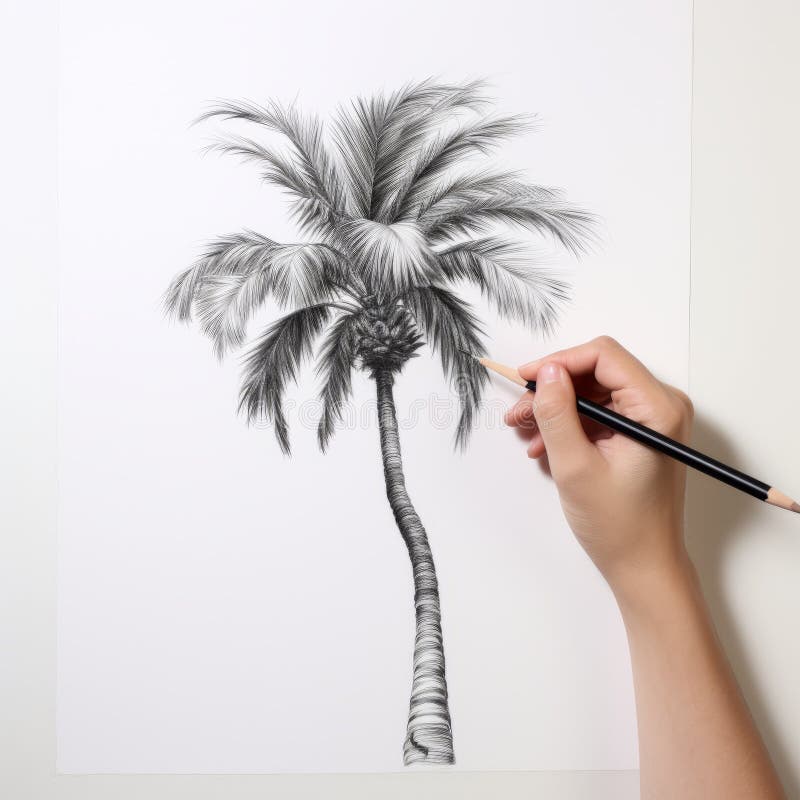 Intricate Black and White Palm Tree Illustration with Photorealistic ...