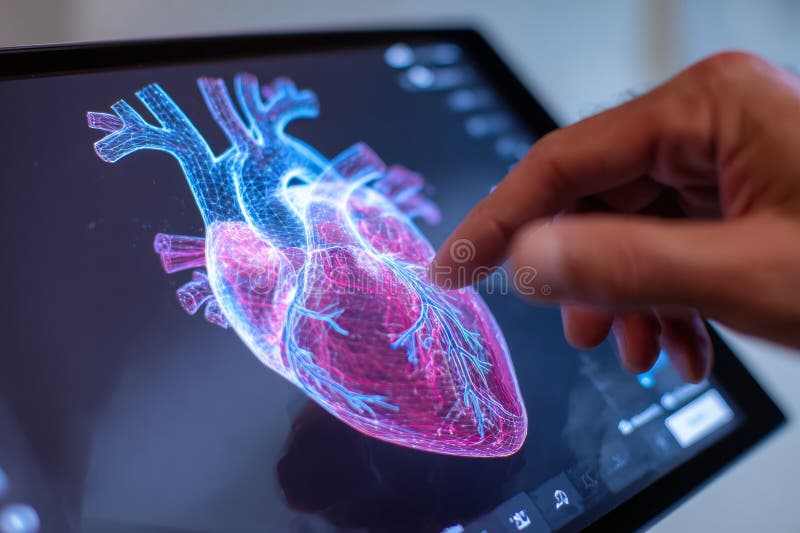 A Hand is Skillfully Rotating a Detailed 3D Model of a Human Heart on a ...