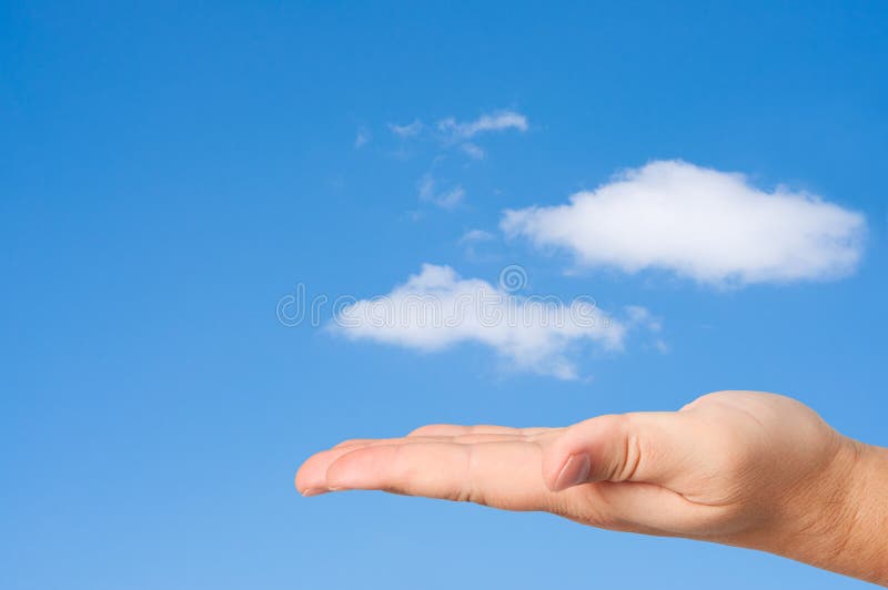Hand in Sky Clouds Background. Stock Photo - Image of fingers, concept ...