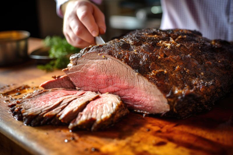 Hand Slicing a Piece of Stout-glazed Beef Brisket Stock Illustration ...