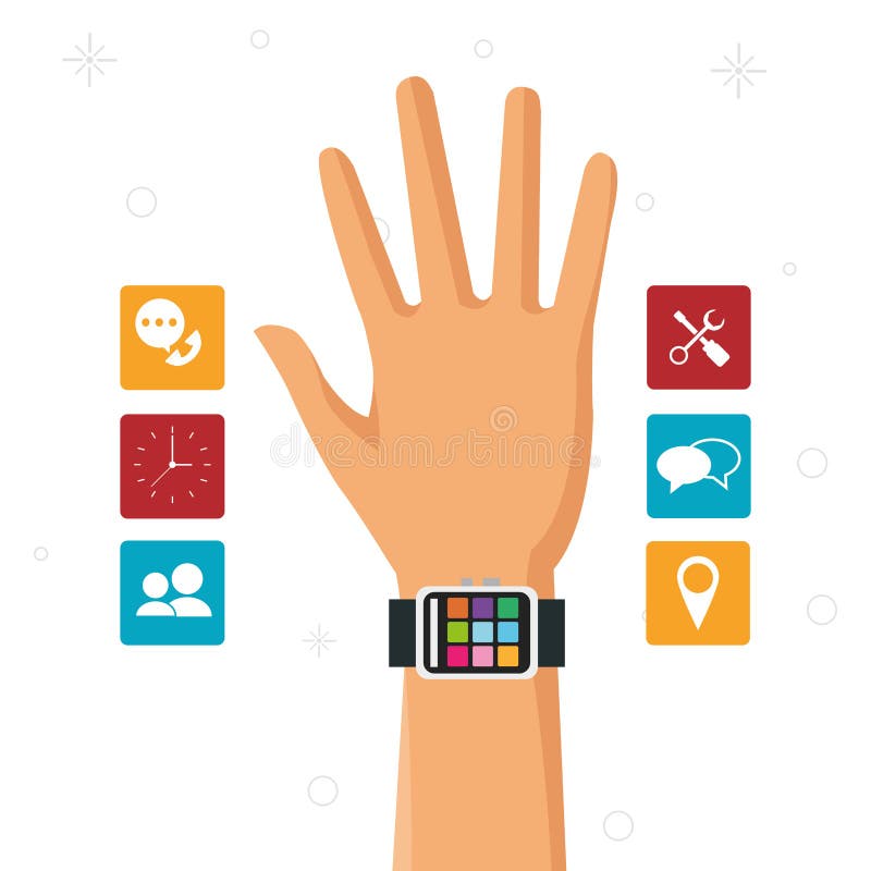 Hand with Smart Watch Wearable Technology Accesorie Stock Vector ...