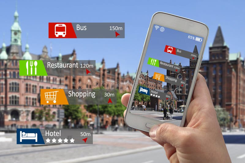 Hand with Smartphone Augmented Reality Stock Image - Image of marketing ...