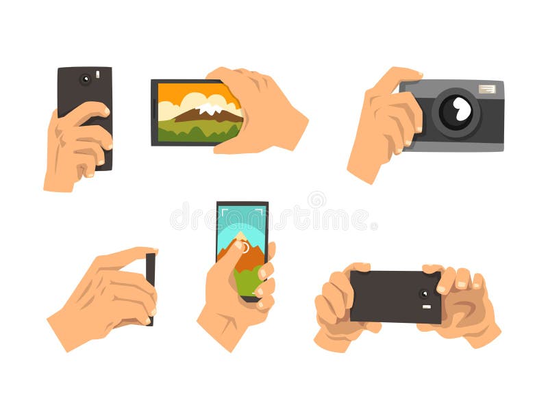 Hand with Smartphone and Camera Taking Landscape Photo or Picture ...