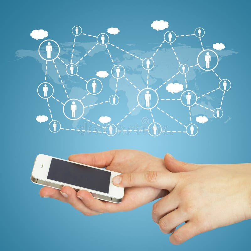 Hand, Smartphone and Contacts Stock Photo - Image of design, cloud ...
