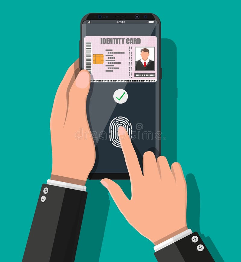 Hand with Smartphone with Id Card Application Stock Vector ...