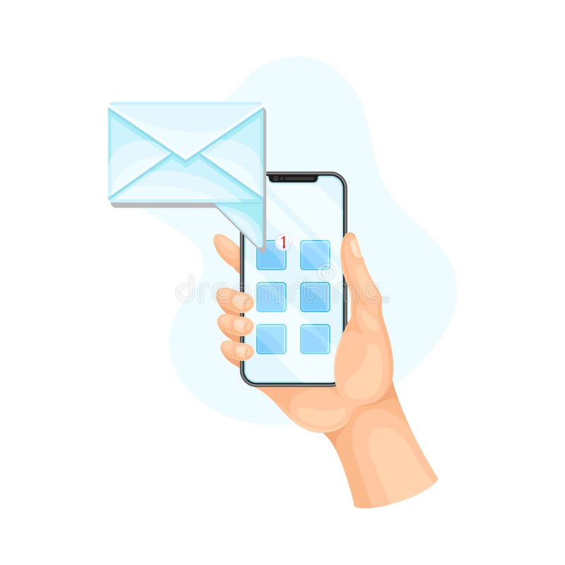 Hand with Smartphone Receiving Message in Chat Software Vector ...