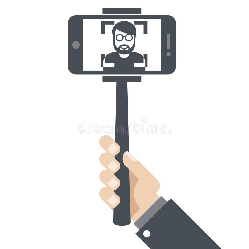 Hand with Smartphone on Selfie Stick Stock Vector - Illustration of ...