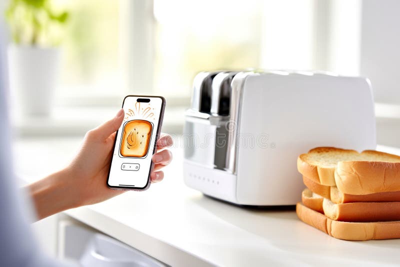 Hand with Smartphone Showcasing App Displaying Cooking Process Toast ...