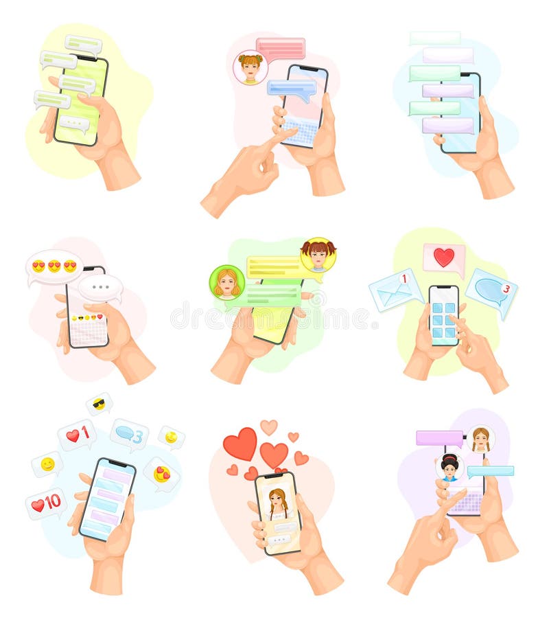 Hand with Smartphone Using Chat Software Text Messaging and Liking ...