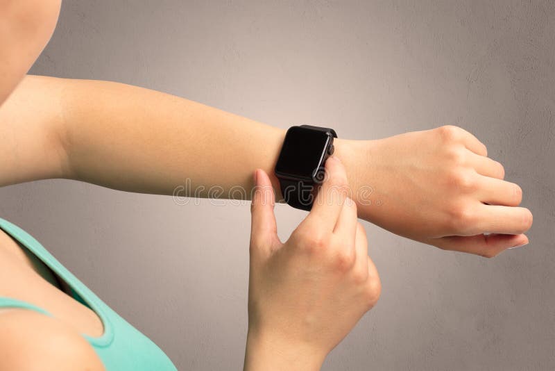 Hand with smartwatch stock image. Image of mobile, operate - 108904421