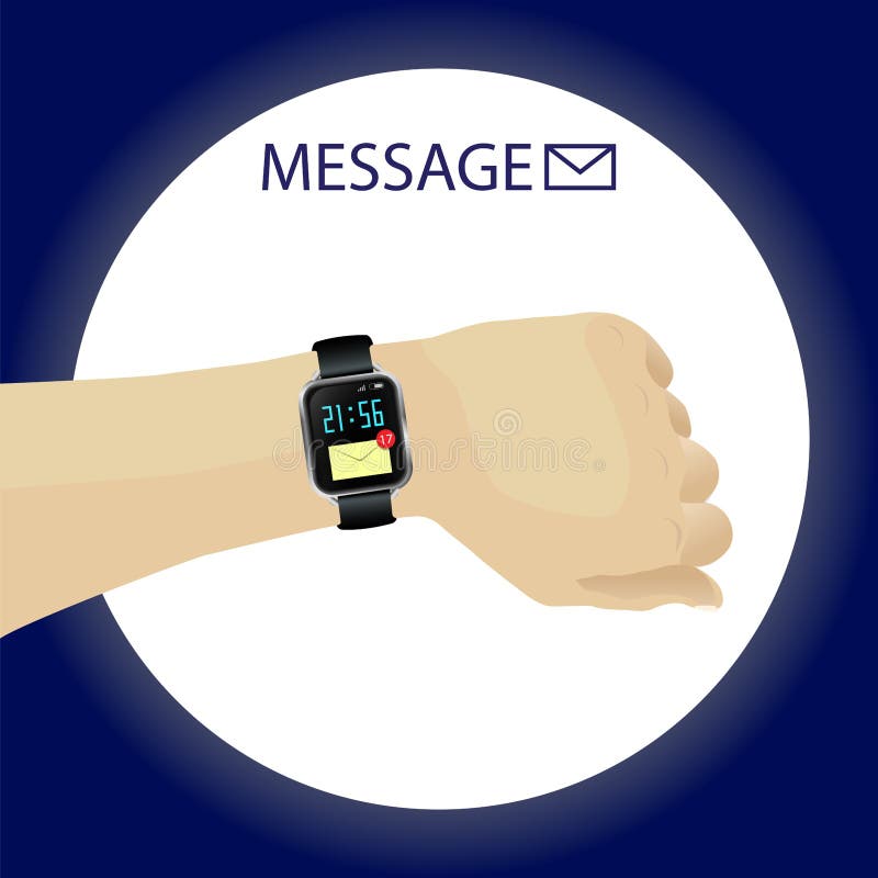 Hand with Smartwatch and Message. Time. Display Stock Vector ...