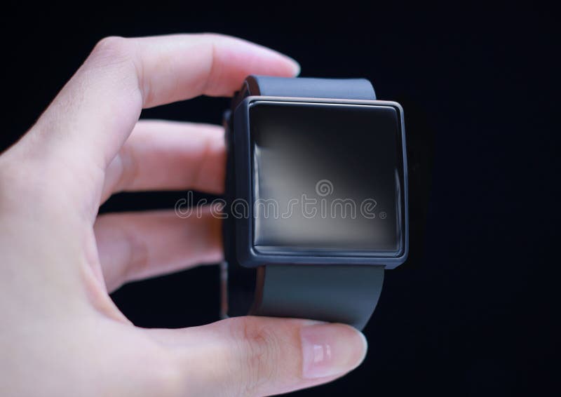 Hand with smartwatch stock photo. Image of display, smartwatch - 97584356