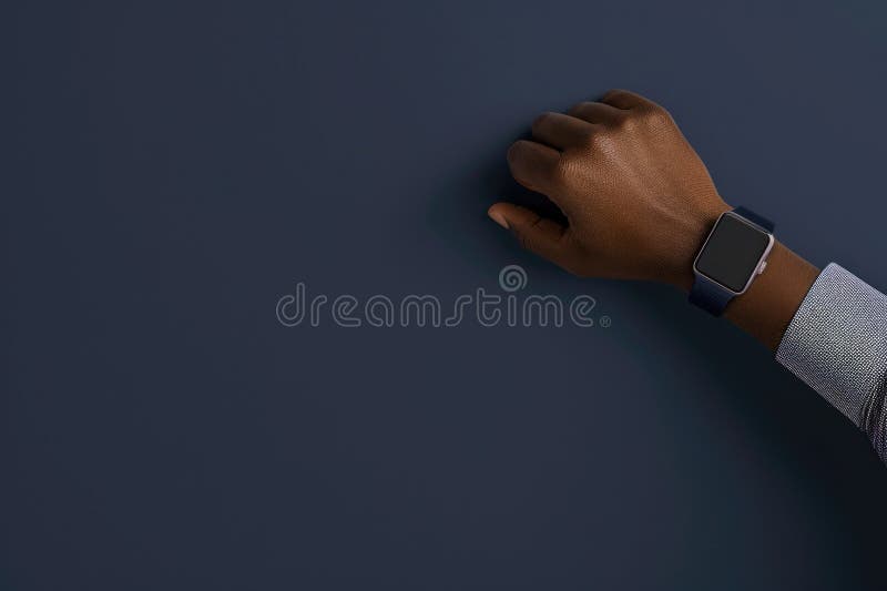 A Hand with a Smartwatch on the Wrist Reaches Out Against a Dark Blue ...