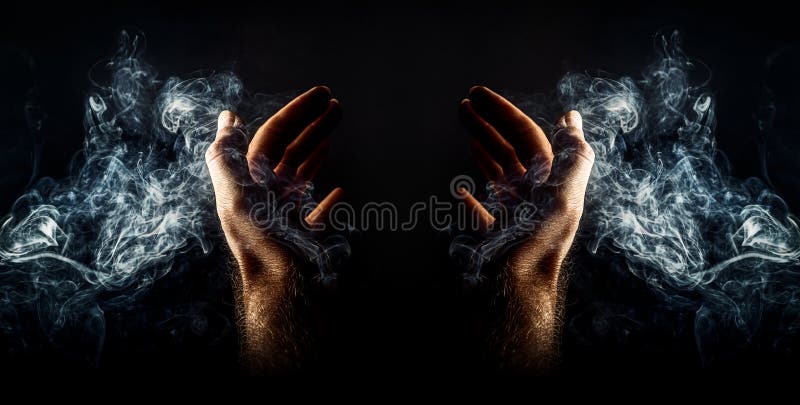 Hand in Smoke Ona Black Background, Praying Hands. Stock Illustration ...