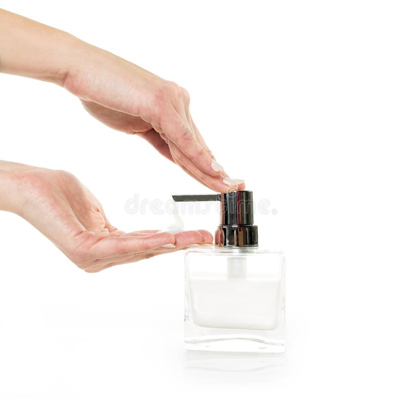 Hand Soap with Pumping Lotion from Bottle Stock Image - Image of close ...
