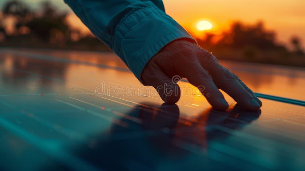 The Hand on Solar Panel.AI Generated Stock Image - Image of maintenance ...