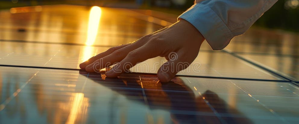 The Hand on Solar Panel.AI Generated Stock Image - Image of panel ...