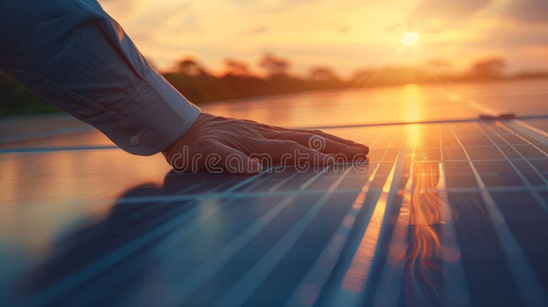 The Hand on Solar Panel.AI Generated Stock Photo - Image of catching ...