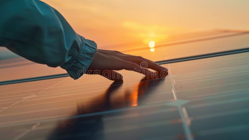 The Hand on Solar Panel. AI Generated Stock Illustration - Illustration ...