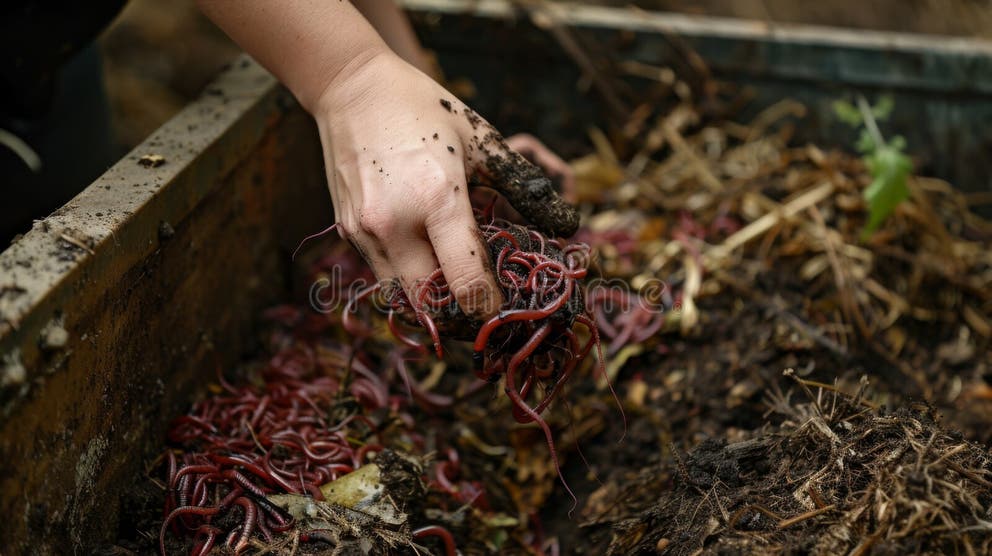 Hand Sorting through Compost Worms.AI Generated Image Stock Photo ...