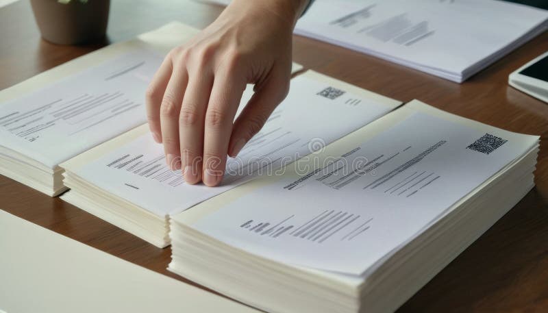 Hand Sorting Documents on Wooden Desk Stock Image - Image of paper ...
