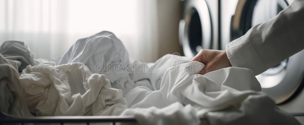 The Hand Sorting Fresh White Laundry for a Cozy Home Environment.AI ...