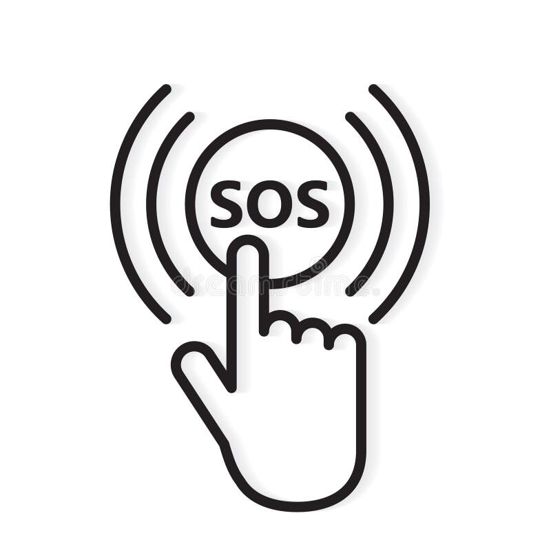 Hand and SOS button icon stock vector. Illustration of icon - 159257559