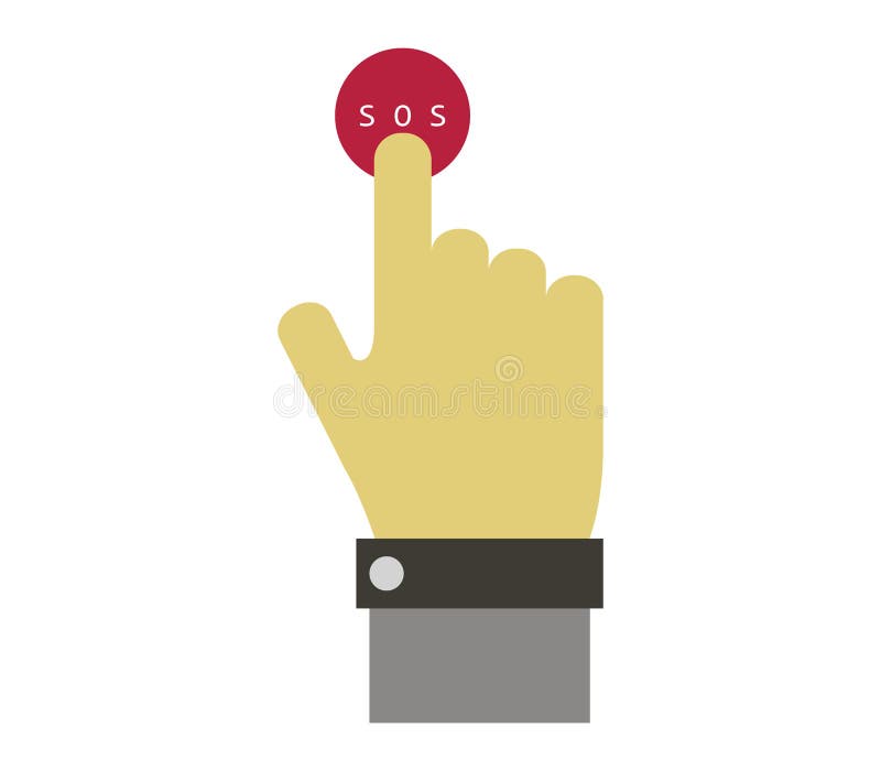 SOS button with hand. stock vector. Illustration of button - 78946266