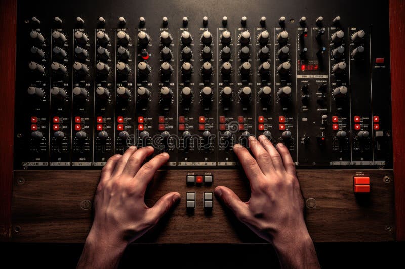 Hand of a Sound Engineer on the Control Panel of a Sound Mixer, Hand on ...