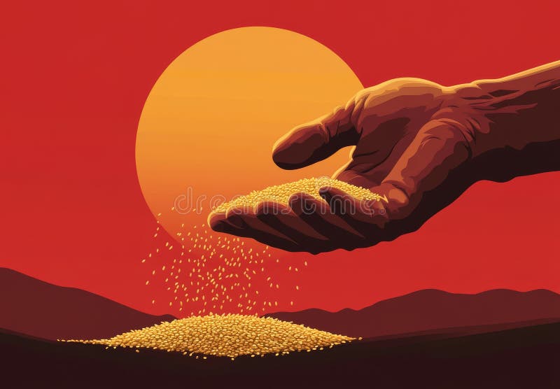 The Hand of a Sower Sows Seeds on a Field. Generative AI. Stock ...