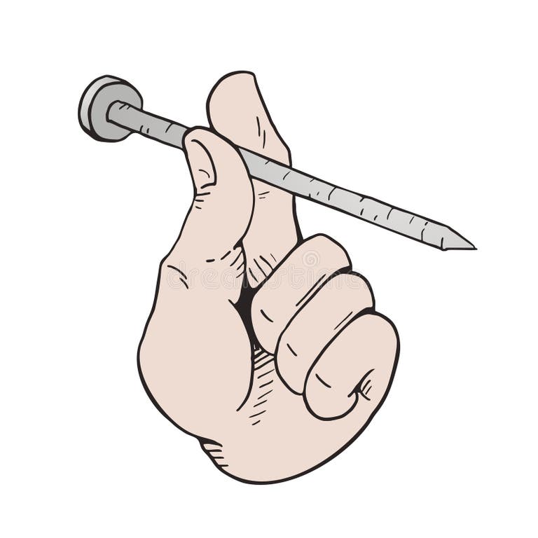Hand with spike draw stock vector. Illustration of carpentry - 284096132