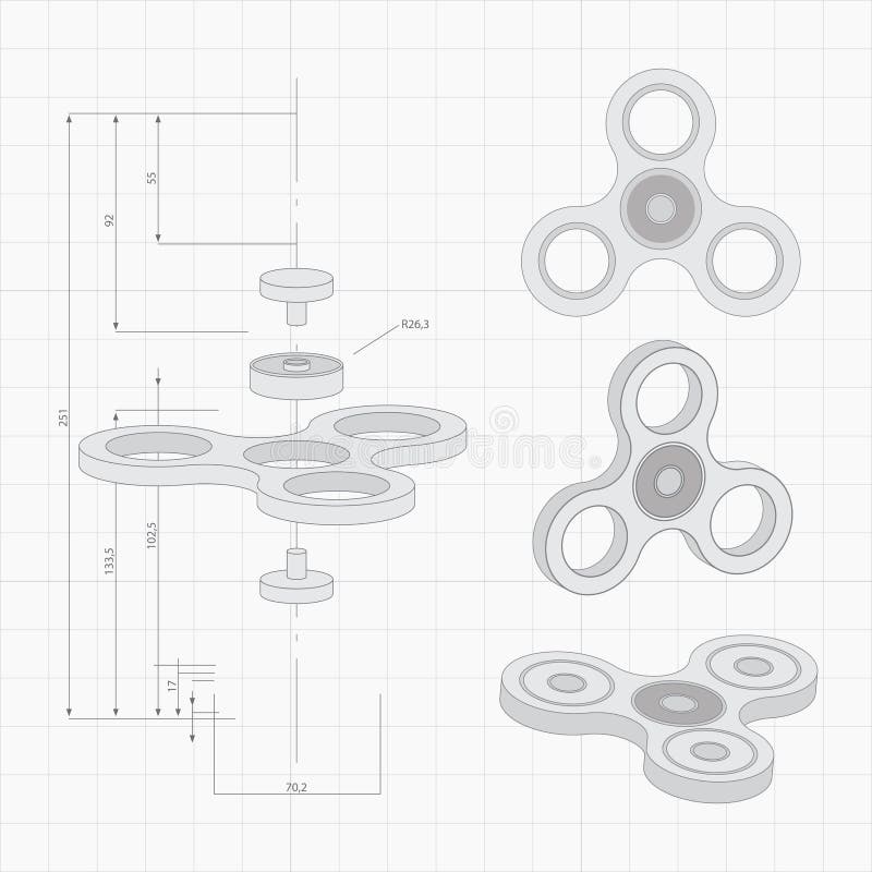 Hand Spinner Different Forms Hand Drawn Set. Fidget Toy. Sketch Style ...