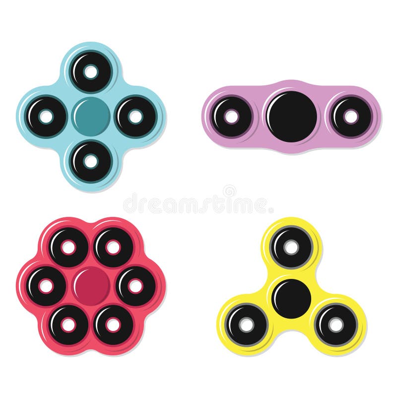 Hand Spinner. Set of Vector Spinner Fidget Toy Icons. Different Colors ...