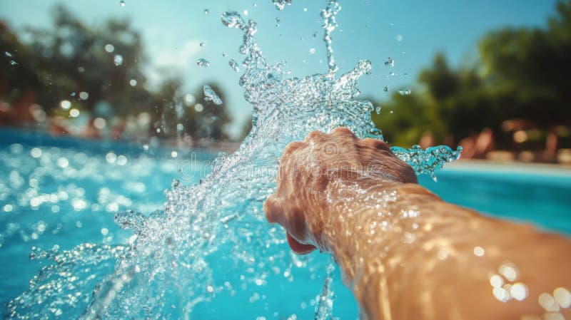 Hand Splashing Water in a Swimming Pool Stock Illustration ...
