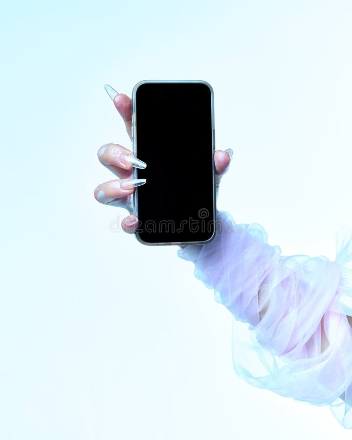 Hand of Spooky White Ghost Holding Smartphone with Blank Screen Against ...