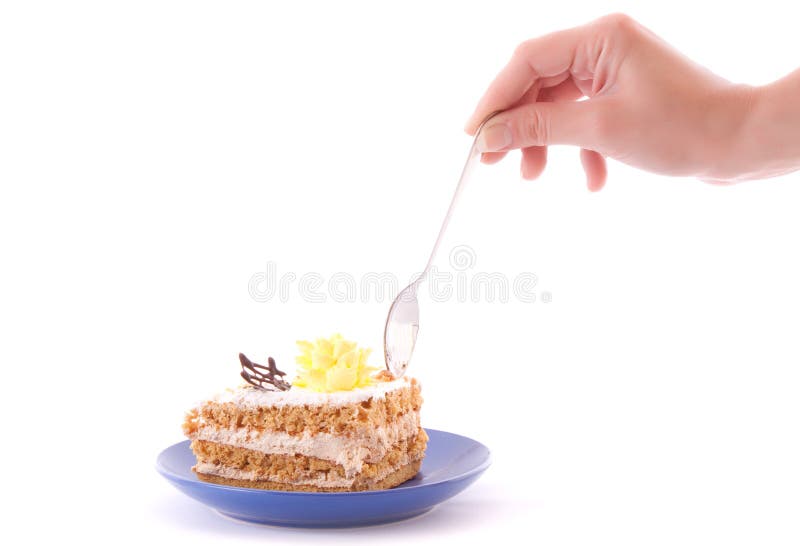 Hand with Spoon Snap Off a Peace of Cake Stock Image - Image of ...
