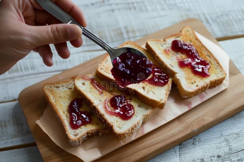 Hand with Spoon Spreading Jam on Toast Stock Illustration ...
