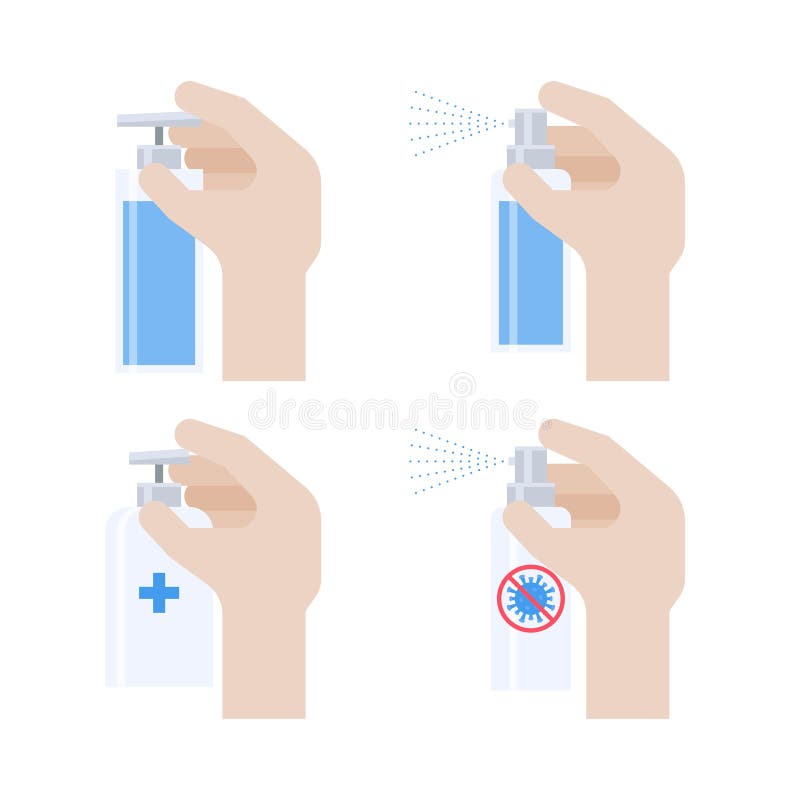 Hand with Spray Bottle or Hand Sanitizer Icon Set Stock Vector ...